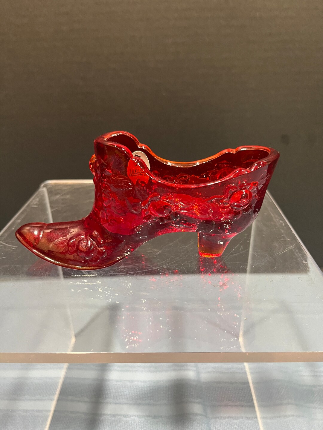 Vintage Fenton Ruby Red Glass Victorian Slipper or Boot Trinket Dish ...