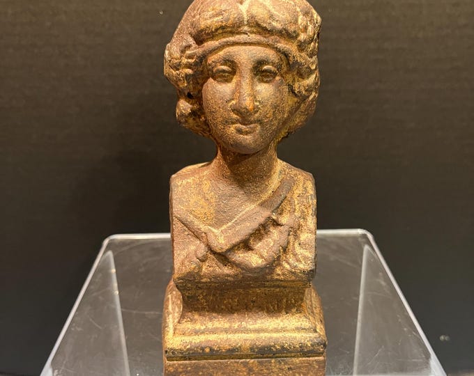 Vintage Heavy Cast Iron Antiquity Bust - Woman on Stand - Door Stop or ...