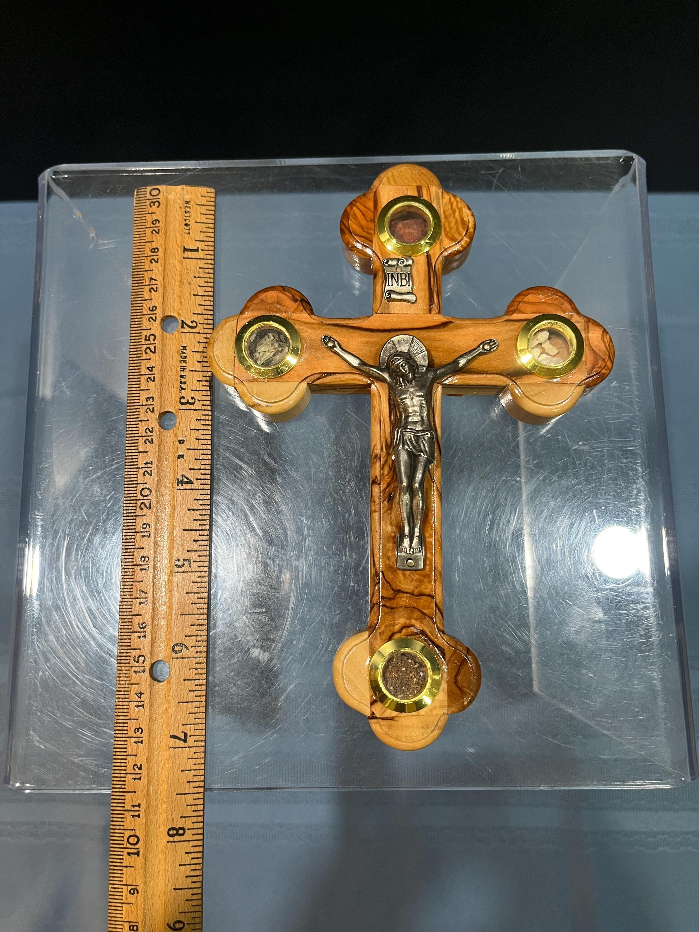 Vintage Olive Wood Cross - Budded Wall Cross W/ 4 Lenses - Rose Petals ...