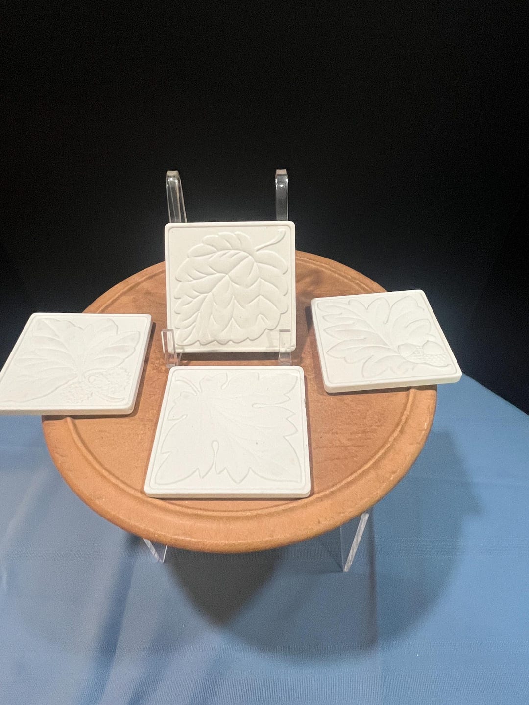 Vintage Lenox Set of 4 Ceramic Raised Leaf Coasters - Leaves W/ Acorns ...