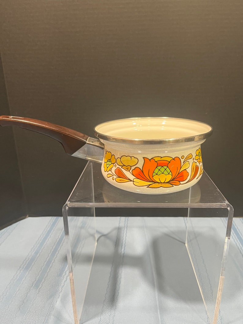 Vintage Country Flowers by Sanko Ware Porcelain Enameled Sauce Pan ...