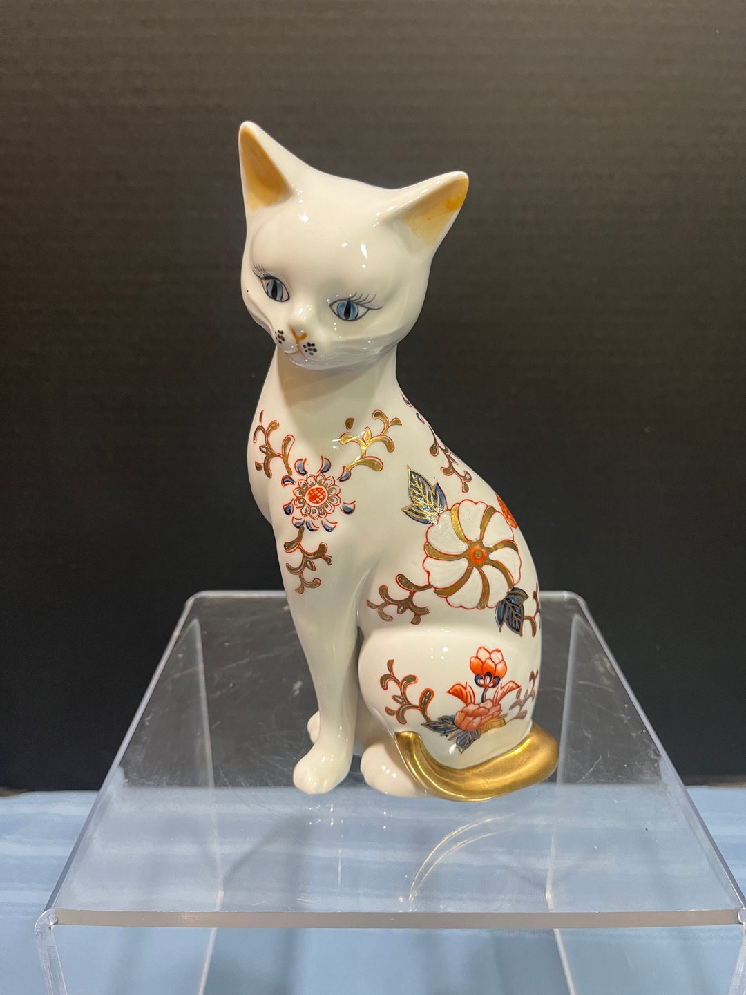Vintage Toyo Porcelain Gold and Flowered Cat Figurine Japan Original ...