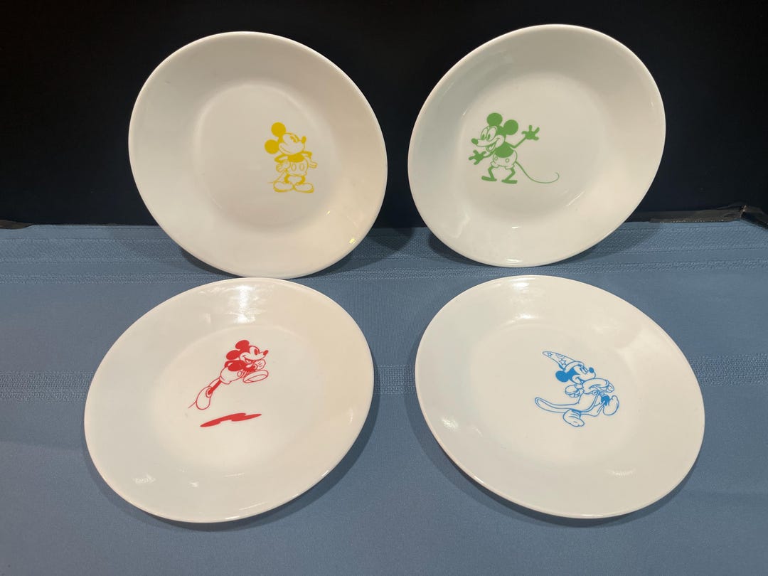 Vintage Disney Mickey Mouse Set of 4 Corelle Snack Plates Bread and ...