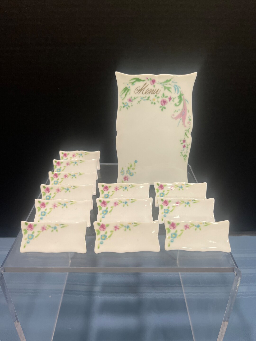 Vintage Porcelain Dining Menu Easel With 12 Individual Seating Placards ...