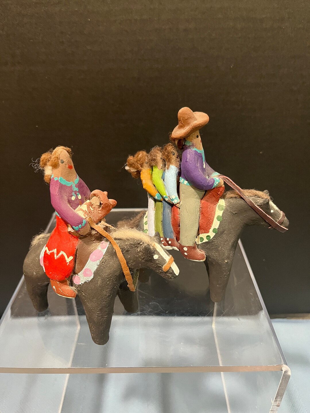 Vintage Peruvian Folk Art - Mother and Father on Horseback With ...