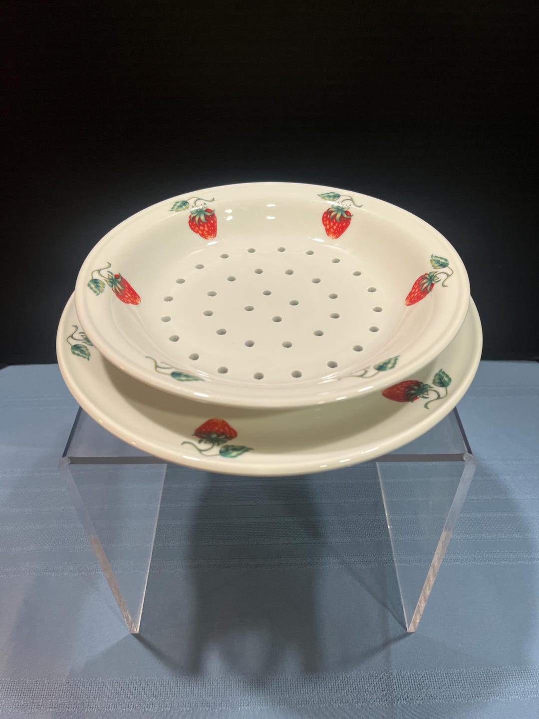 Vintage Apilco of France Ceramic Strawberry Fruit Colander and Under ...