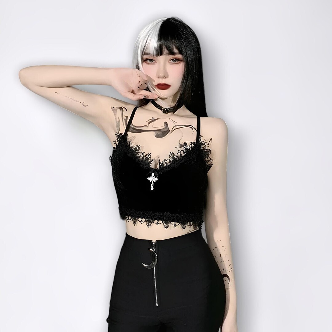 Black Cross Top Lace Crop Top, Cross Lace Top, Goth Top, Goth, Grunge ...