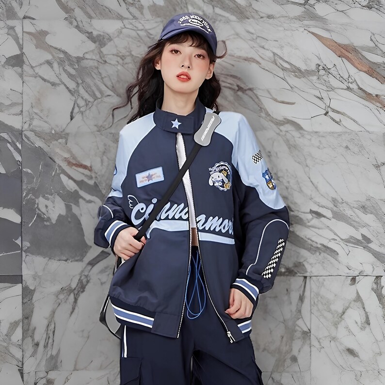 Cinnamoroll Jacket Blue Color, Sanrio Jacket, Varsity Jacket, Racing ...
