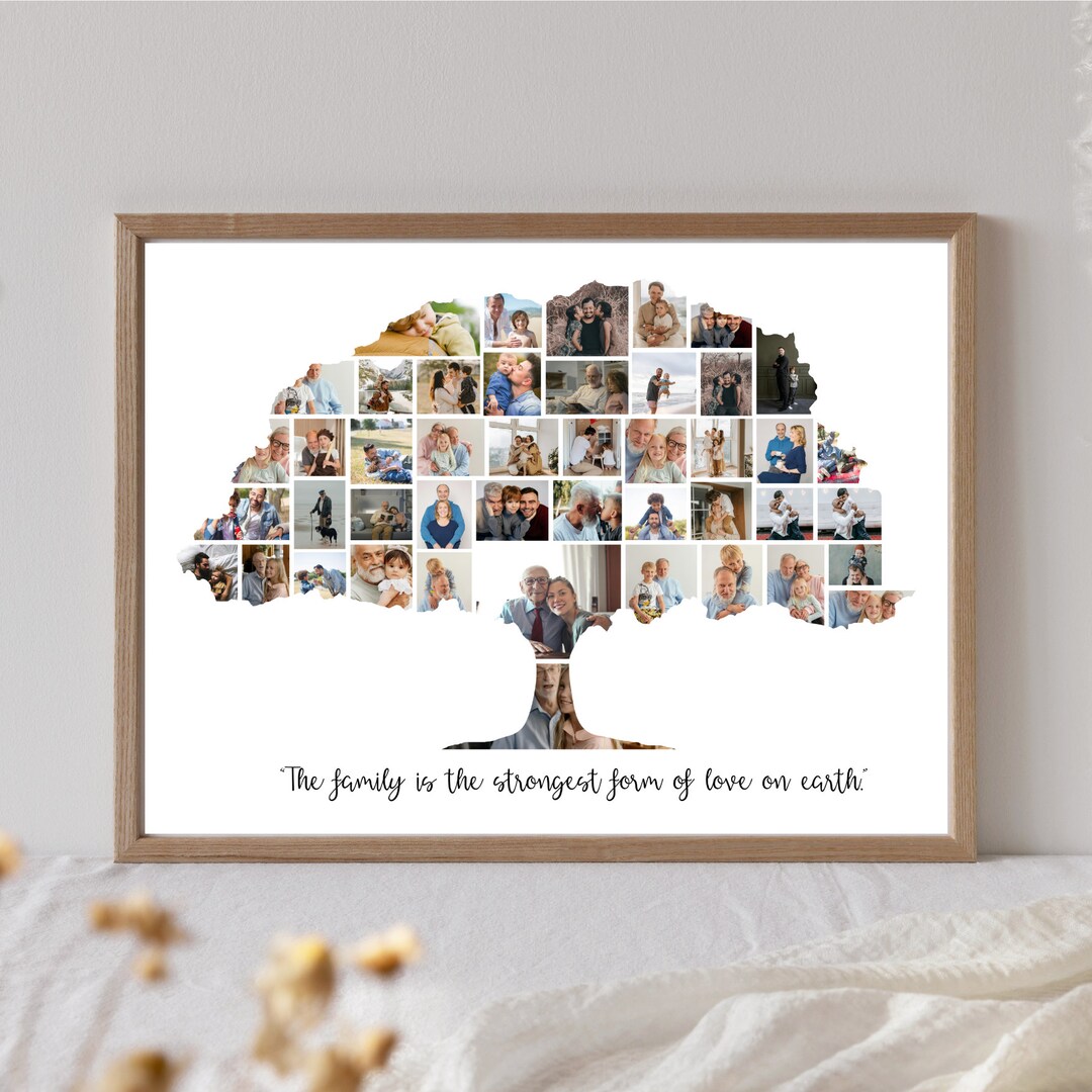 Custom Family Tree Photo Collage, Family Reunion Tree, Wall Art Canvas ...