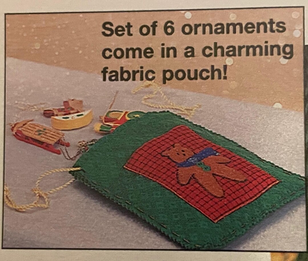 2001 Avon Nostalgic Ornament Pouch With 6 Hand Painted Resin Ornaments ...