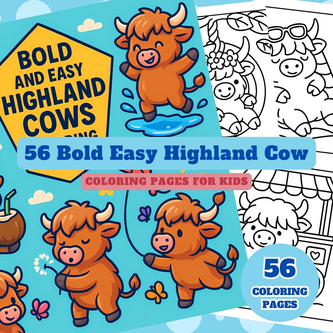 Highland Cow Coloring Page for Kids | Cute Farm Animal Activity ...