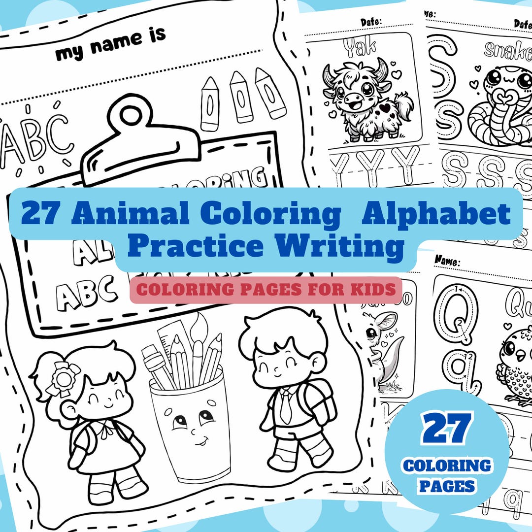 Animal Alphabet Coloring Pages for Kids | Fun ABC Writing Practice ...