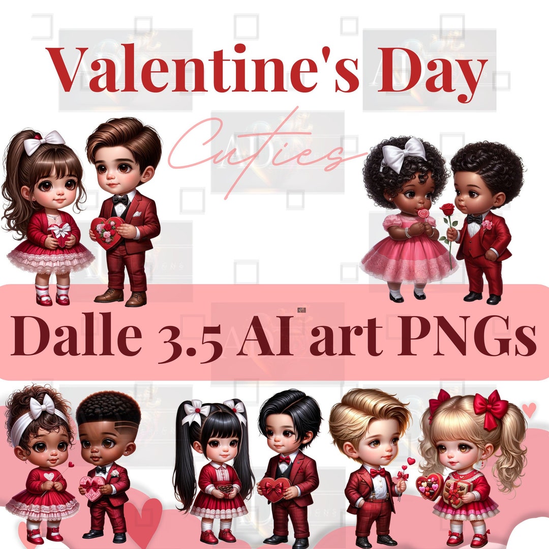 45 Digital Valentine Cuties PNG Multicultural Kids Chibi Transparent ...