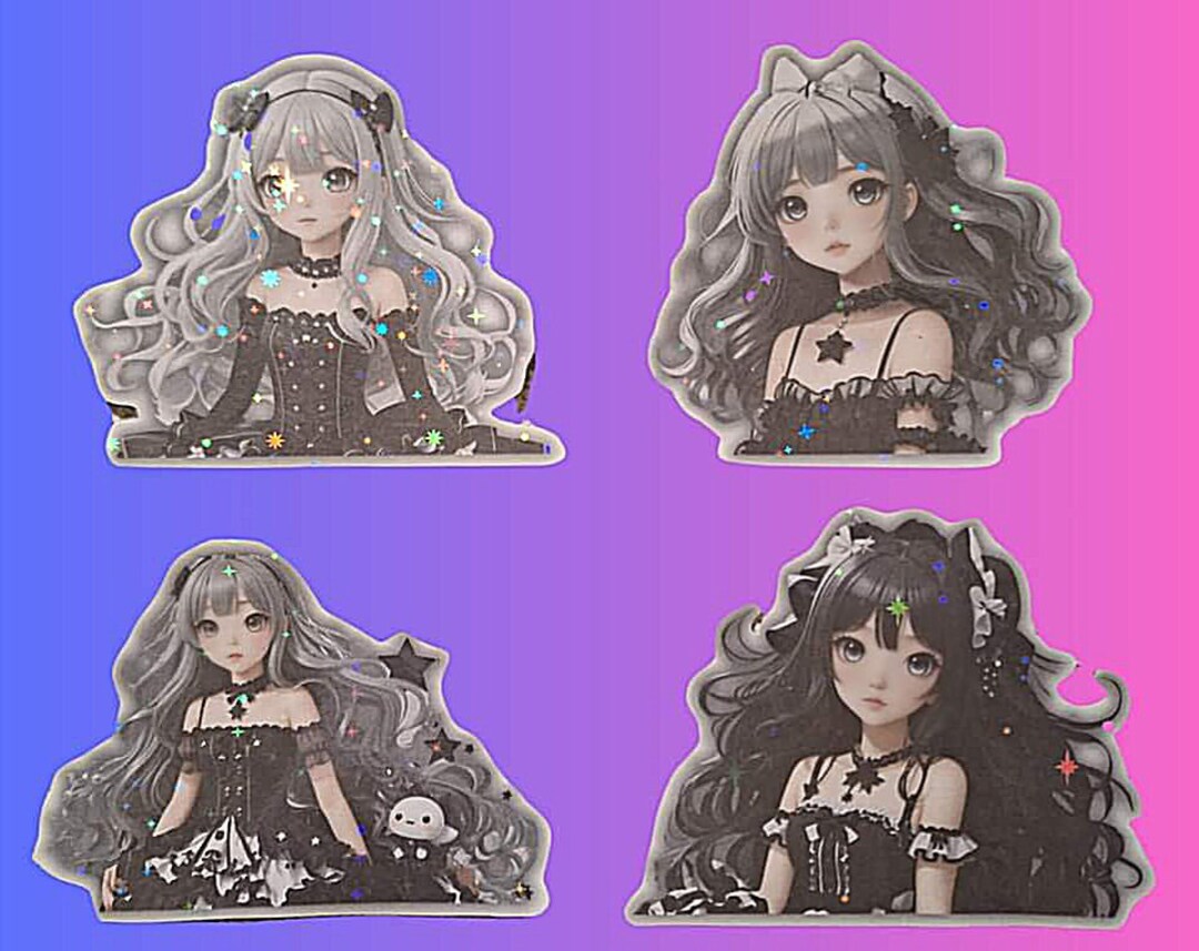 Sparkly Holographic Manga Gothic Girls Sticker Set - Etsy