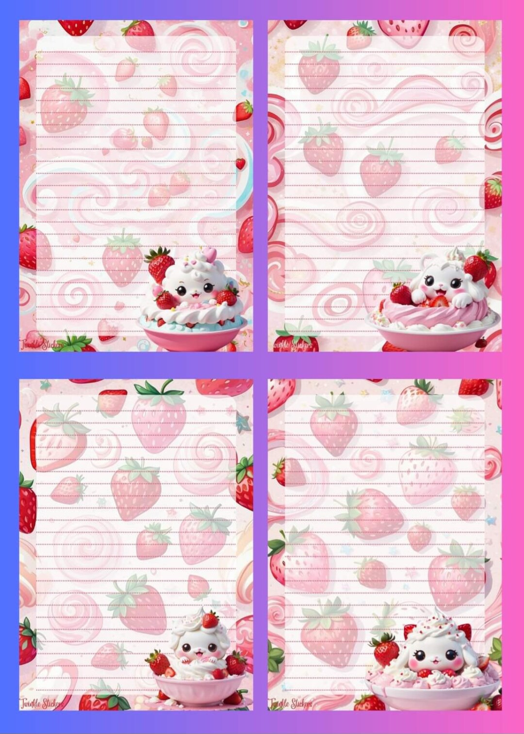 Strawberry & Cream Cuties A5 Writing Paper - Etsy
