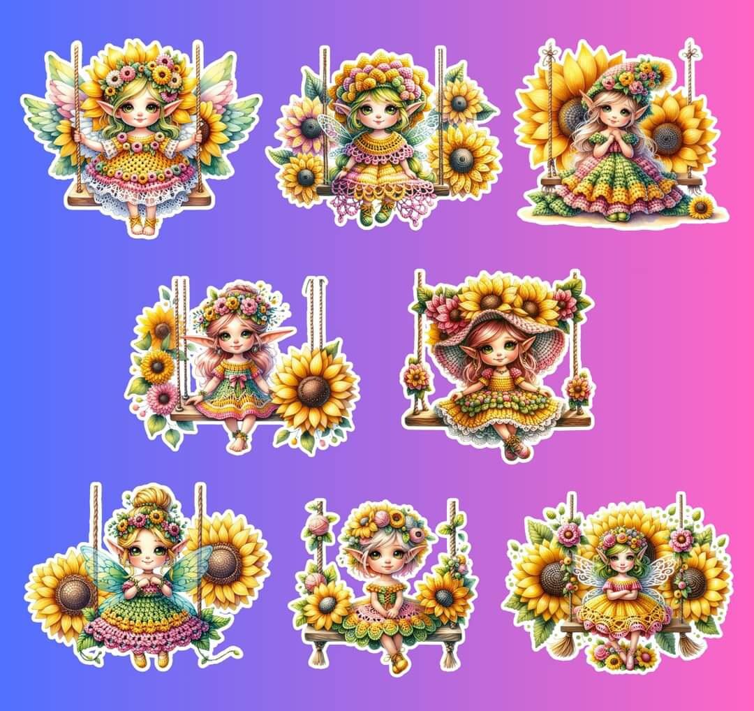 Crochet Sunflower Elves Sticker Set - Etsy