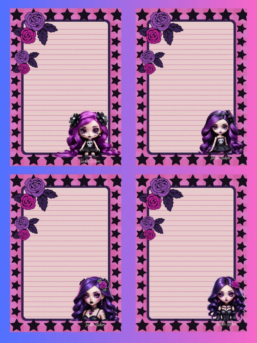 Purple Doll Girls A5 Writing Paper - Etsy