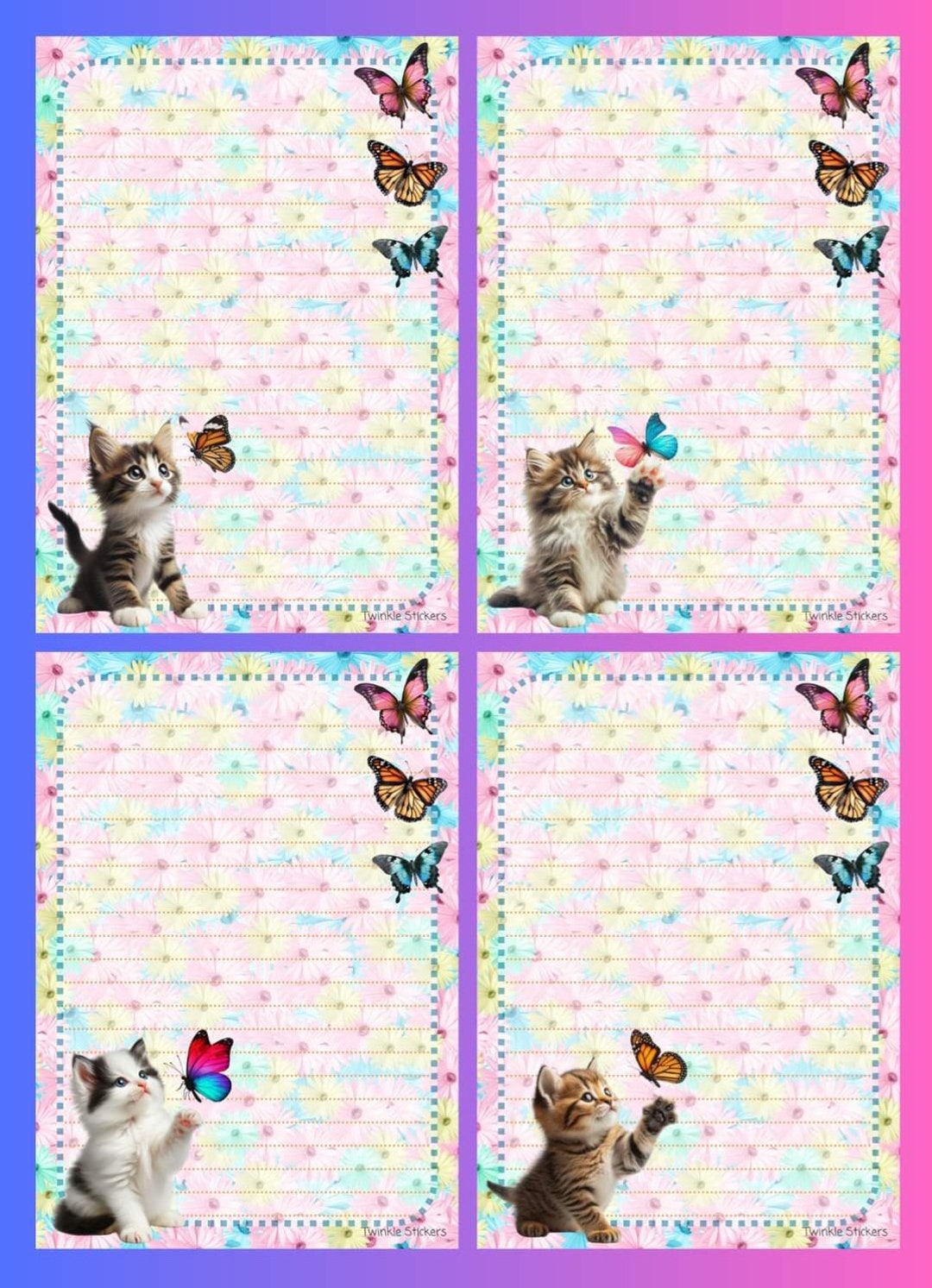 Cats&butterflies Writing Paper - Etsy