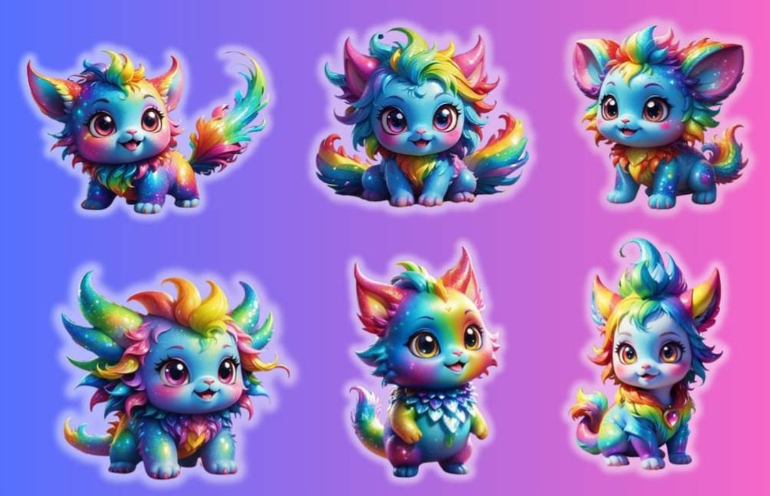 Cute Rainbow Creatures Sticker Set - Etsy