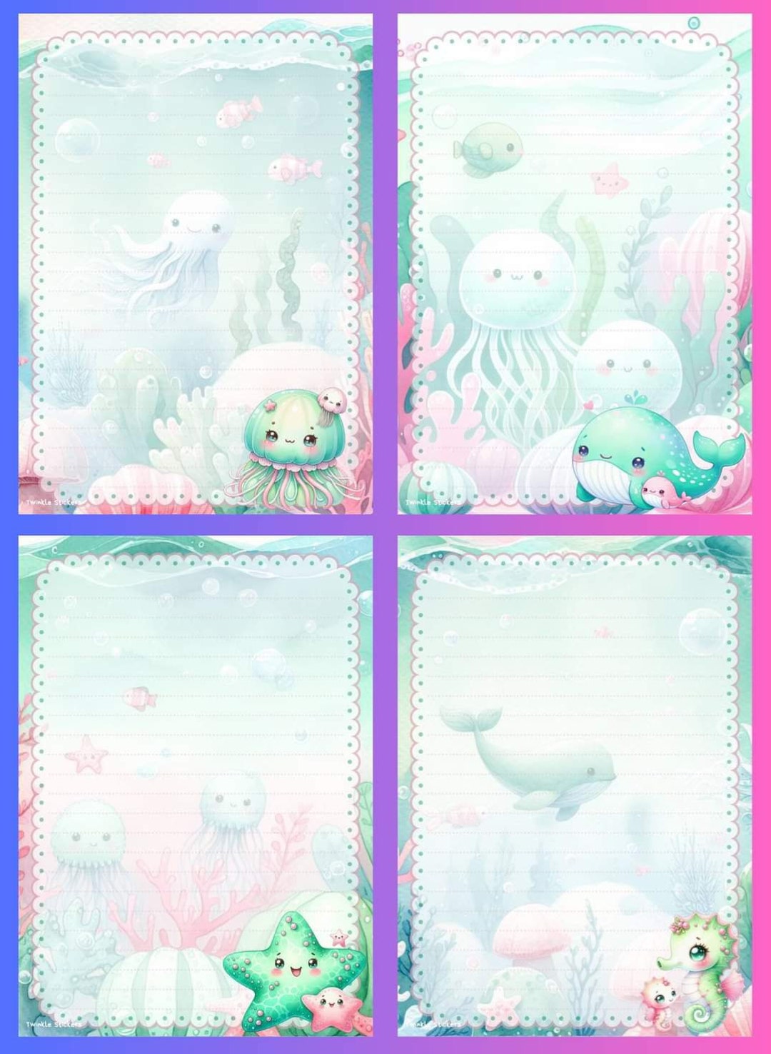 Ocean Cuties With Babies - Writing Paper - Etsy