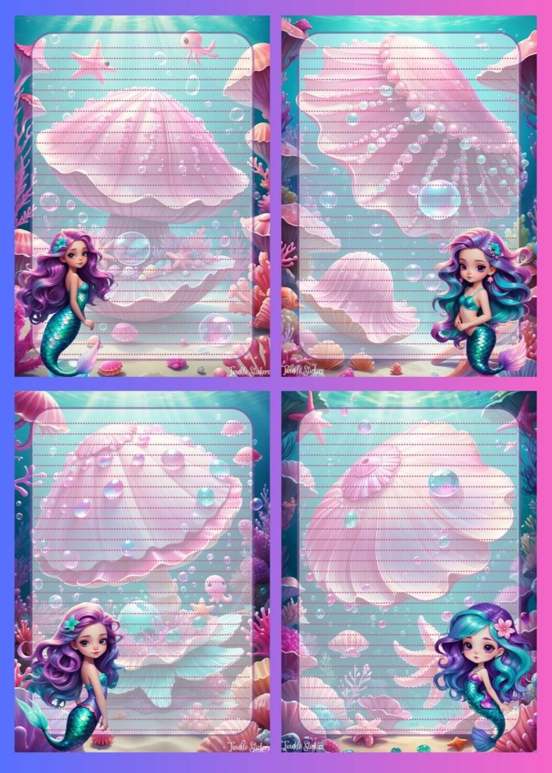 Mermaid Girls A5 Writing Paper - Etsy