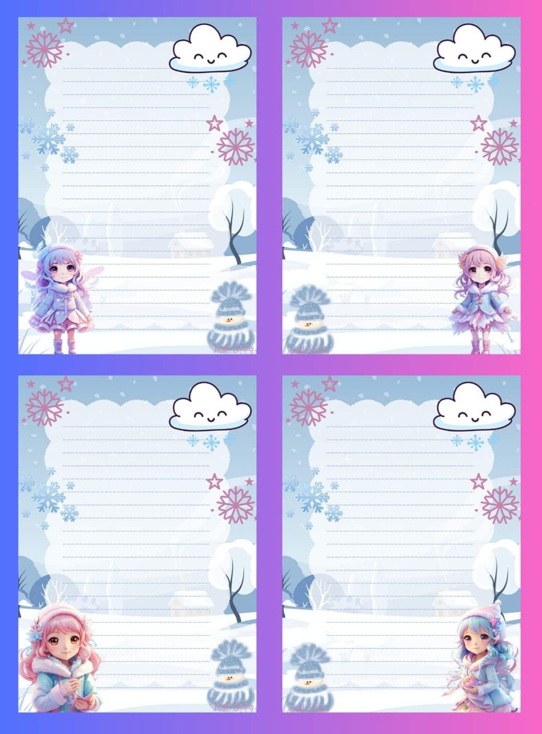 Cute Snow Girls A5 Writing Paper - Etsy
