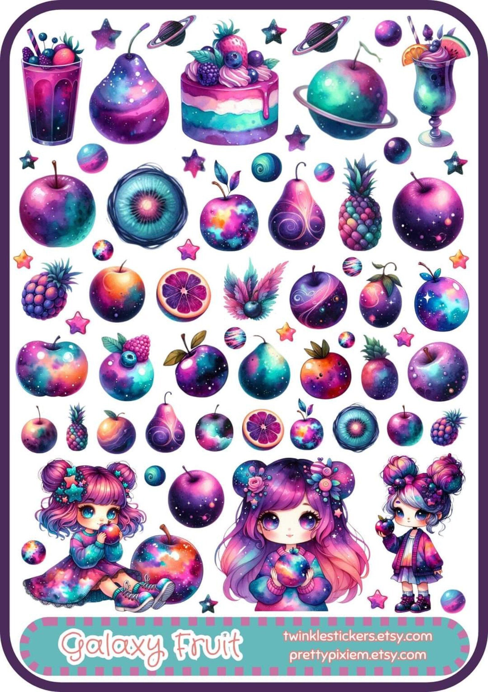 Galaxy Fruit Sticker Sheet - Etsy