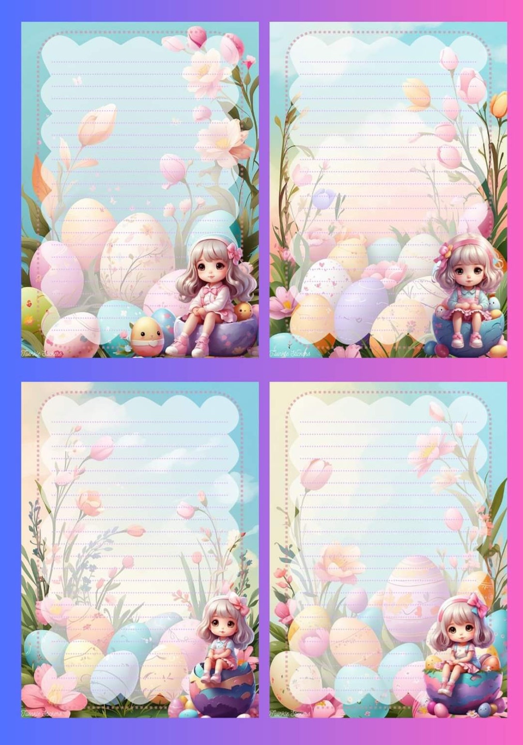 Girls on Easter Eggs A5 Writing Paper - Etsy