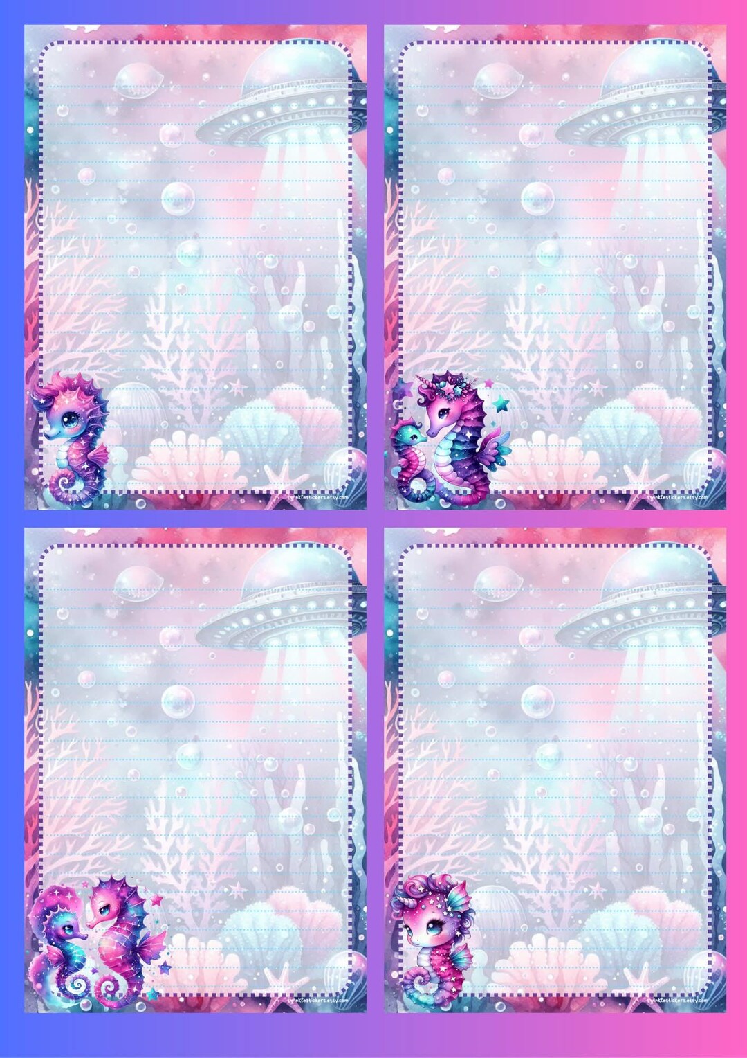 Galaxy Seahorses - Writing Paper - Etsy