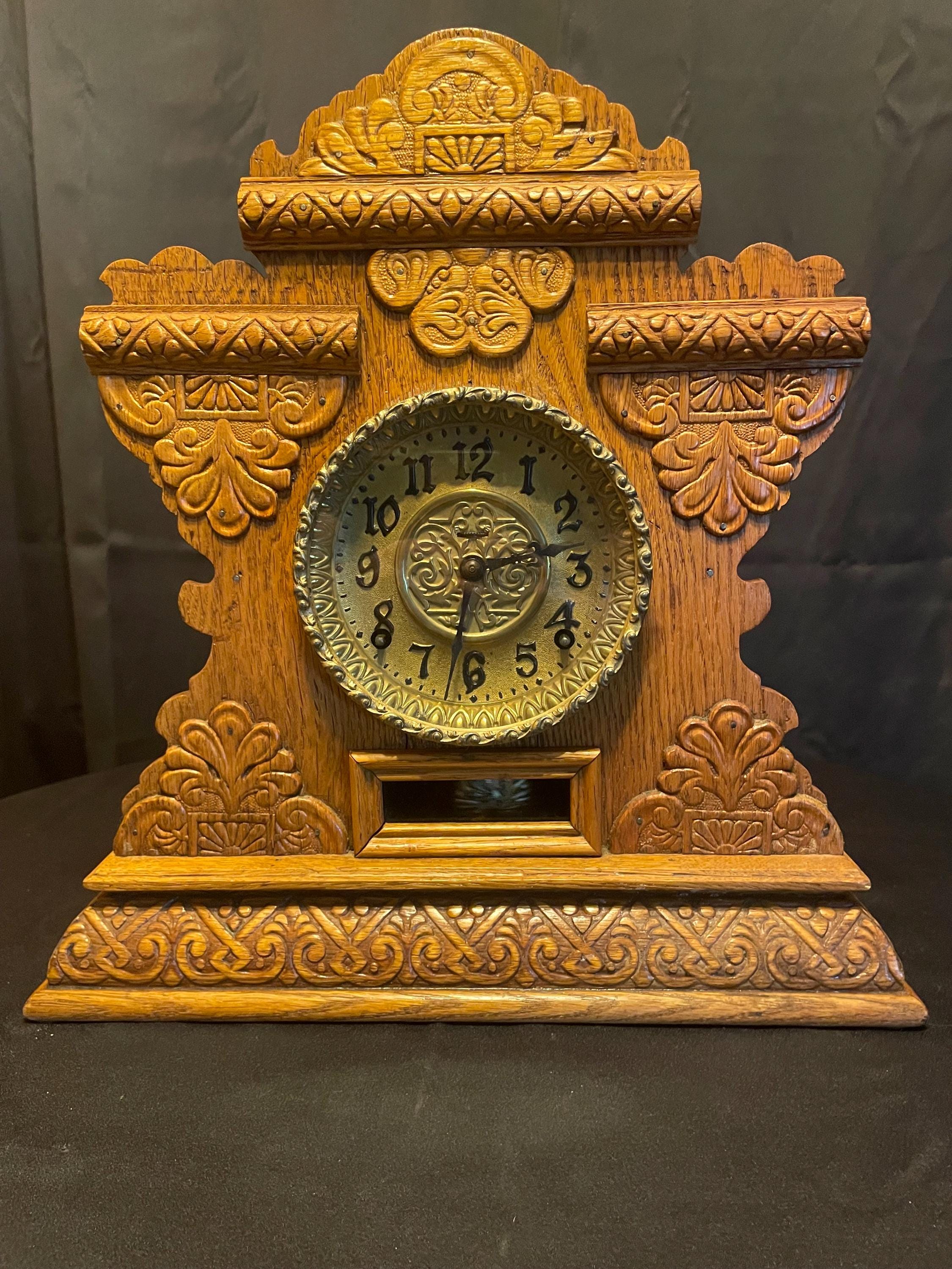 Antique Cabinet Clock Wooden Oak Case - Etsy