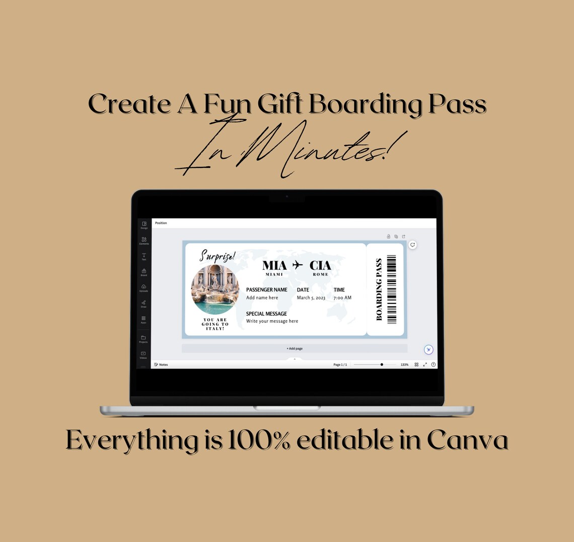 Editable Boarding Pass Template, Printable Airline Ticket, Canva ...