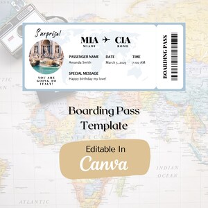 Editable Boarding Pass Template, Printable Airline Ticket, Canva ...