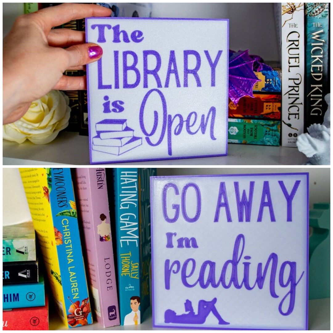 Reversable Library Sign | 3D Printed | Customizable Bookshelf Decor - Etsy