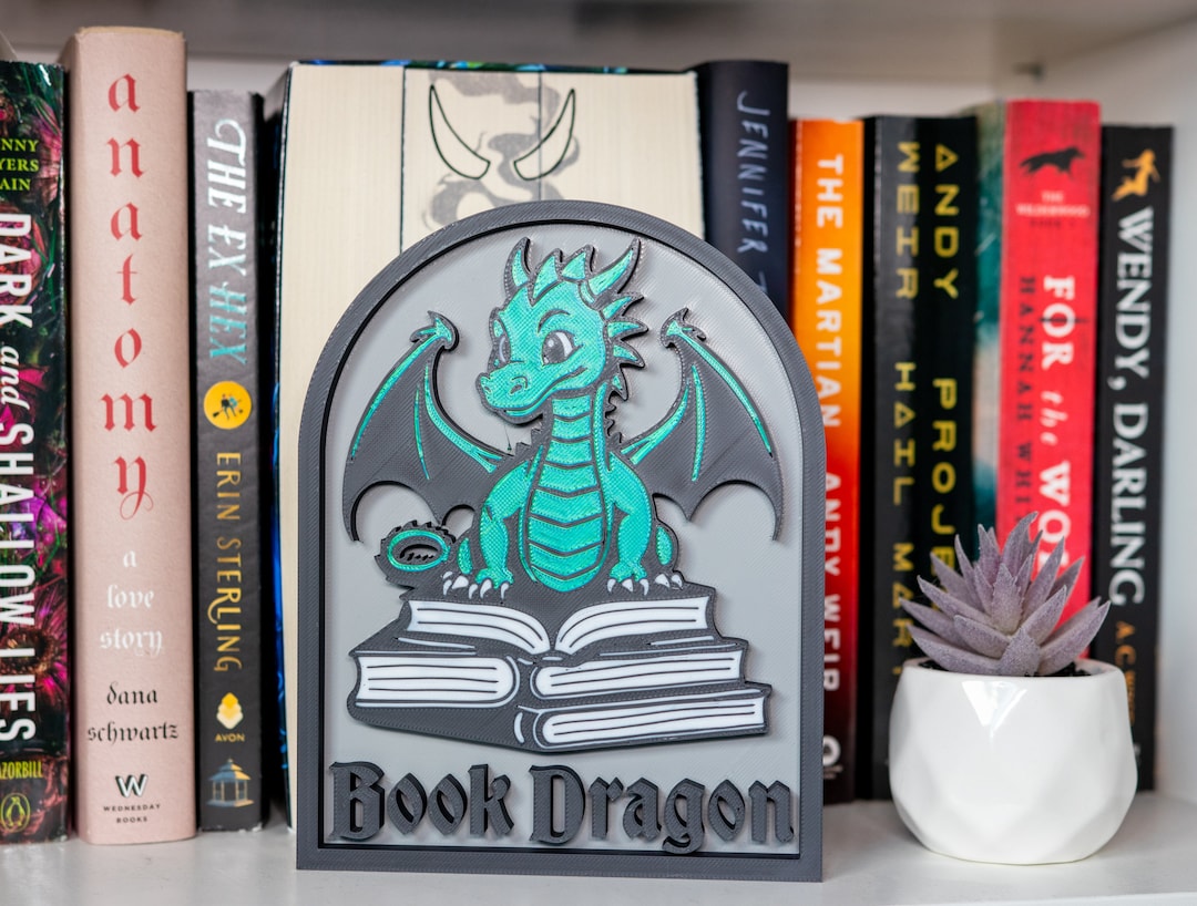 Book Dragon Library Sign - 3D Printed - Etsy