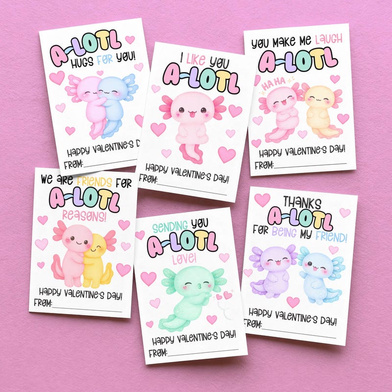 Printable Axolotl Valentines Cards - Etsy