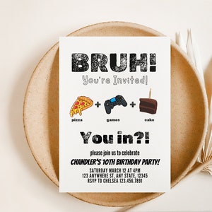 BRUH Birthday Invite, Boy Birthday Editable Invitation Template, Bro ...