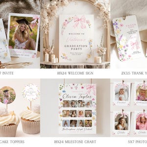 Wildflower Graduation Party Announcement Bundle, Floral Pink Bow Girl ...
