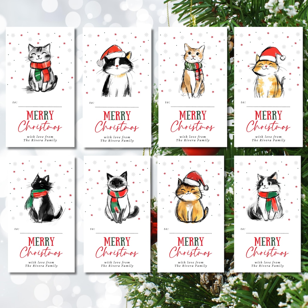 Cat Christmas Gift Tags, Editable Christmas Gift Tags Bundle Set Kitten ...