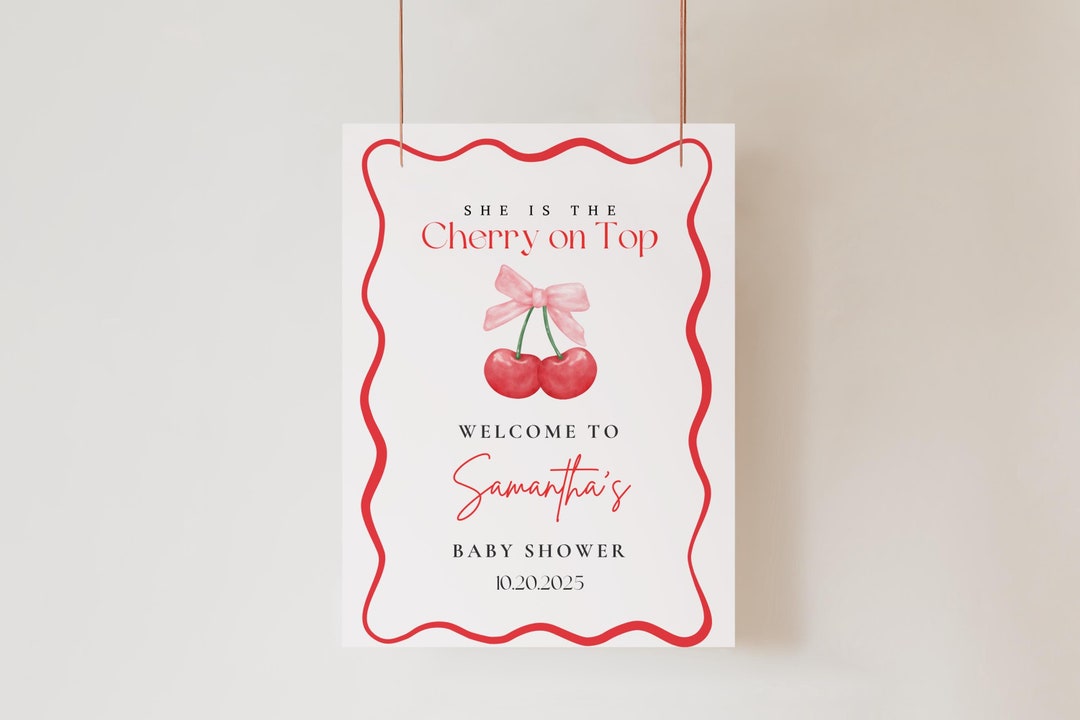 Cherry Baby Shower Welcome Sign, Cherry on Top Sign, Modern Baby Shower ...