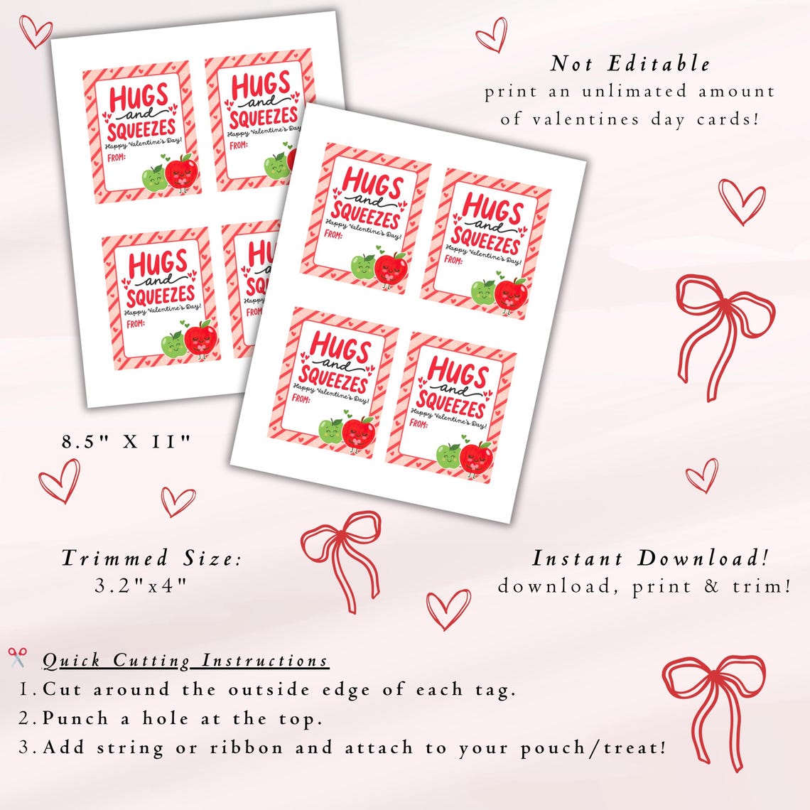 Hugs and Squeezes Valentine Printable | Squeeze Pouch Valentine Tag ...