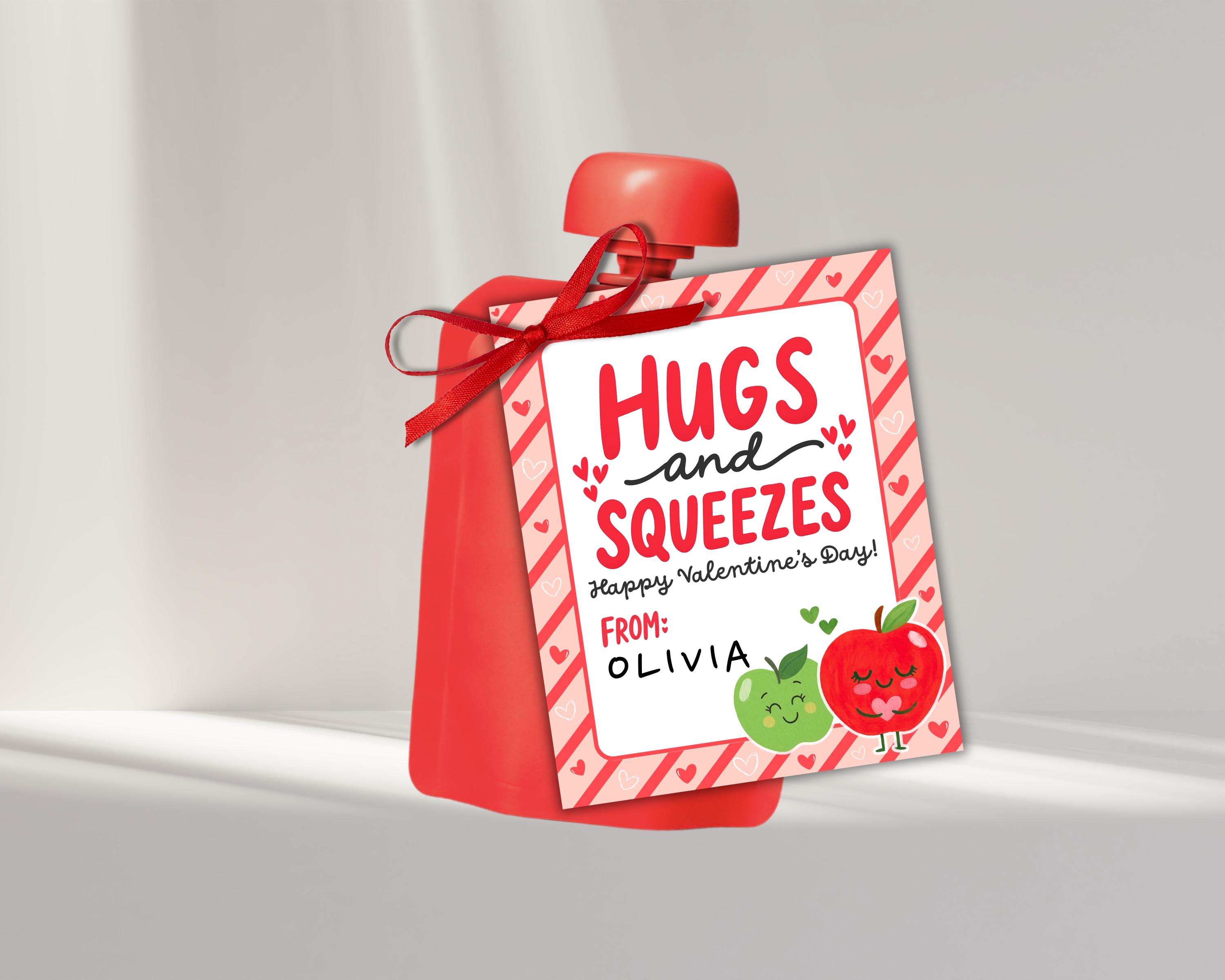 Hugs and Squeezes Valentine Printable | Squeeze Pouch Valentine Tag ...