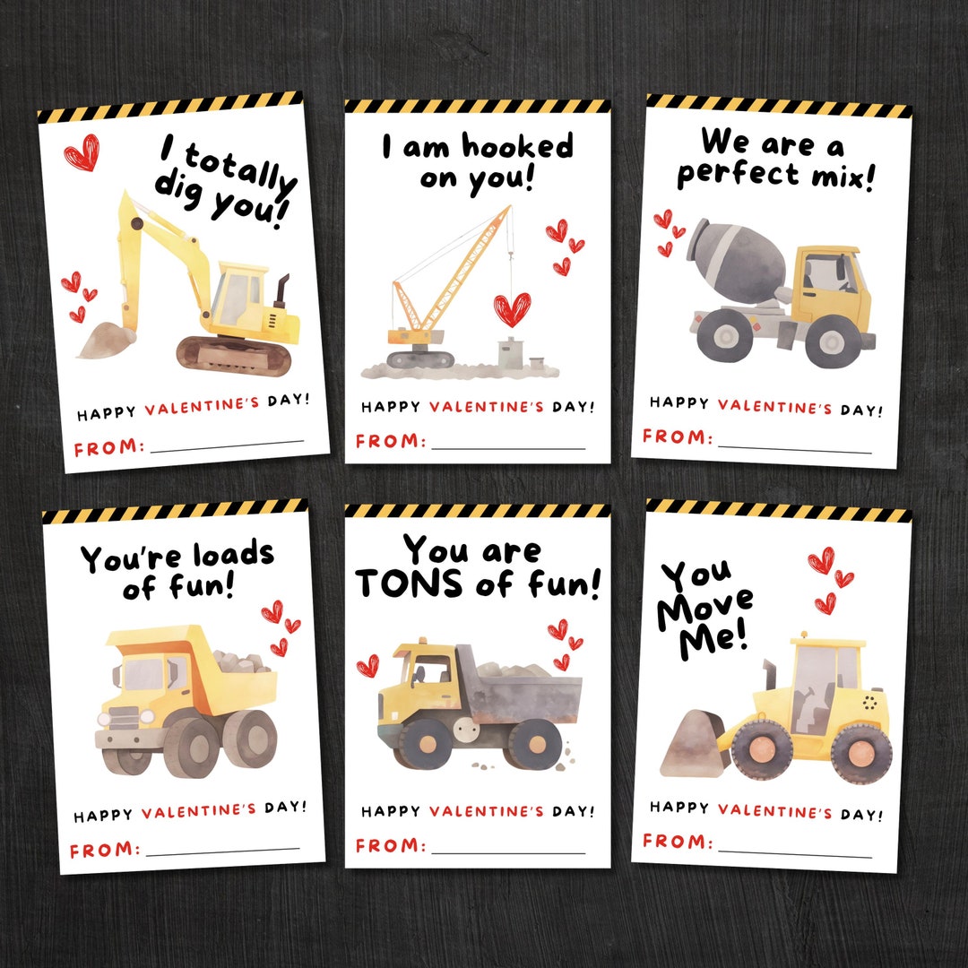 Construction Valentine's Day Cards, Builder Valentines Cards, Printable ...