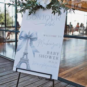 18x24 Bonjour Bebe Shower Welcome Sign, Blue Boy Bonjour Bébé Baby ...