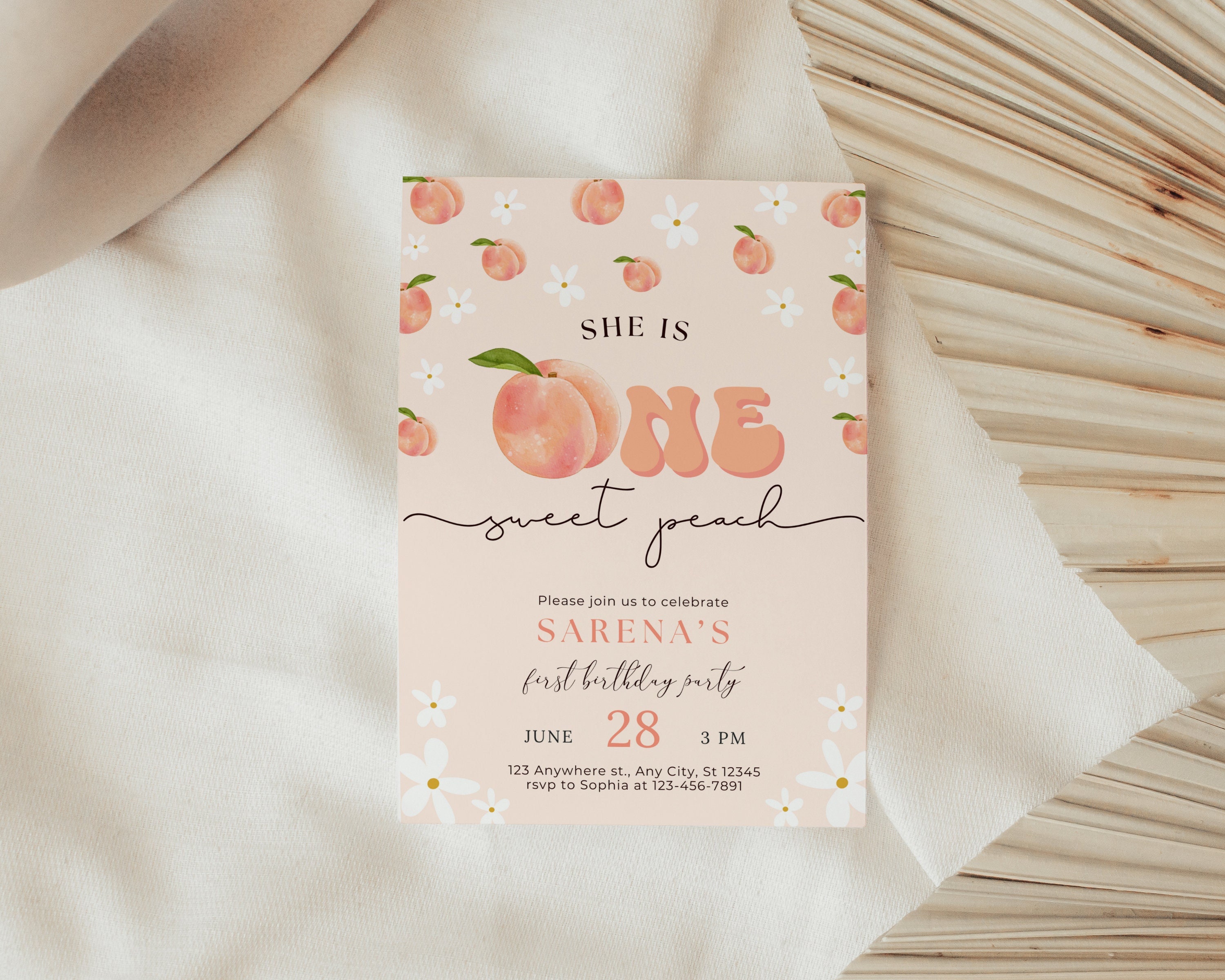 One Sweet Peach Invitation, Peach Birthday Invite, Girls First Birthday ...