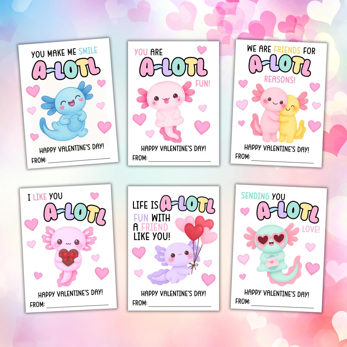 Axolotl Valentine's Day Cards, Axolotl Valentines Cards, Printable ...