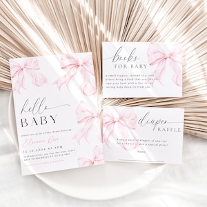 Pink Bow Baby Shower Bundle, Coquette Baby Girl Baby Shower Template ...