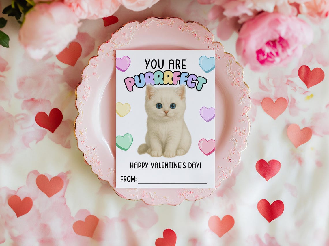 Cat Valentine's Day Cards, Kitten Valentines Cards, Printable Classroom ...