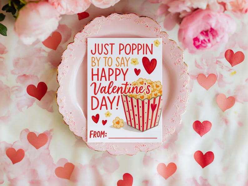 Popcorn Valentine's Day Cards for Kids, Kids Valentine Cards, Poppin ...
