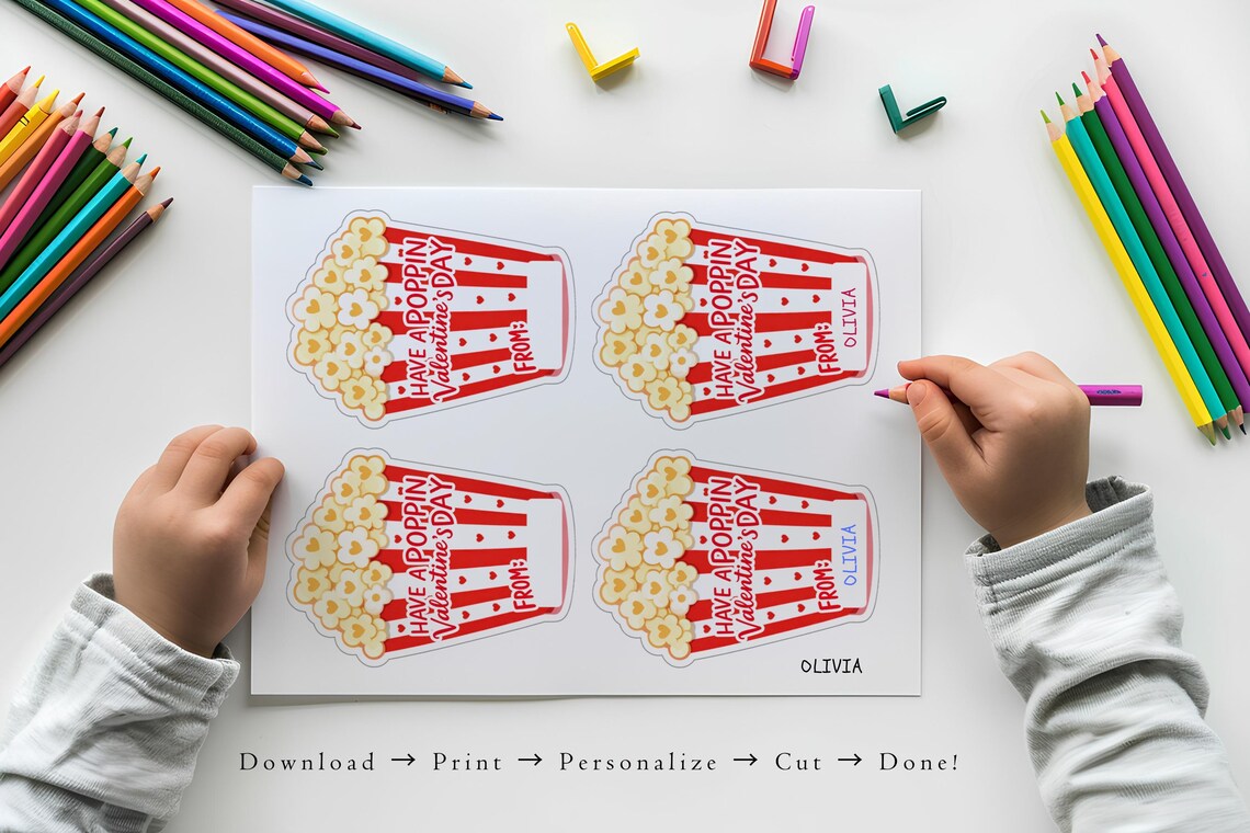 Popcorn Valentine's Day Cards for Kids, Kids Valentine Cards, Poppin ...