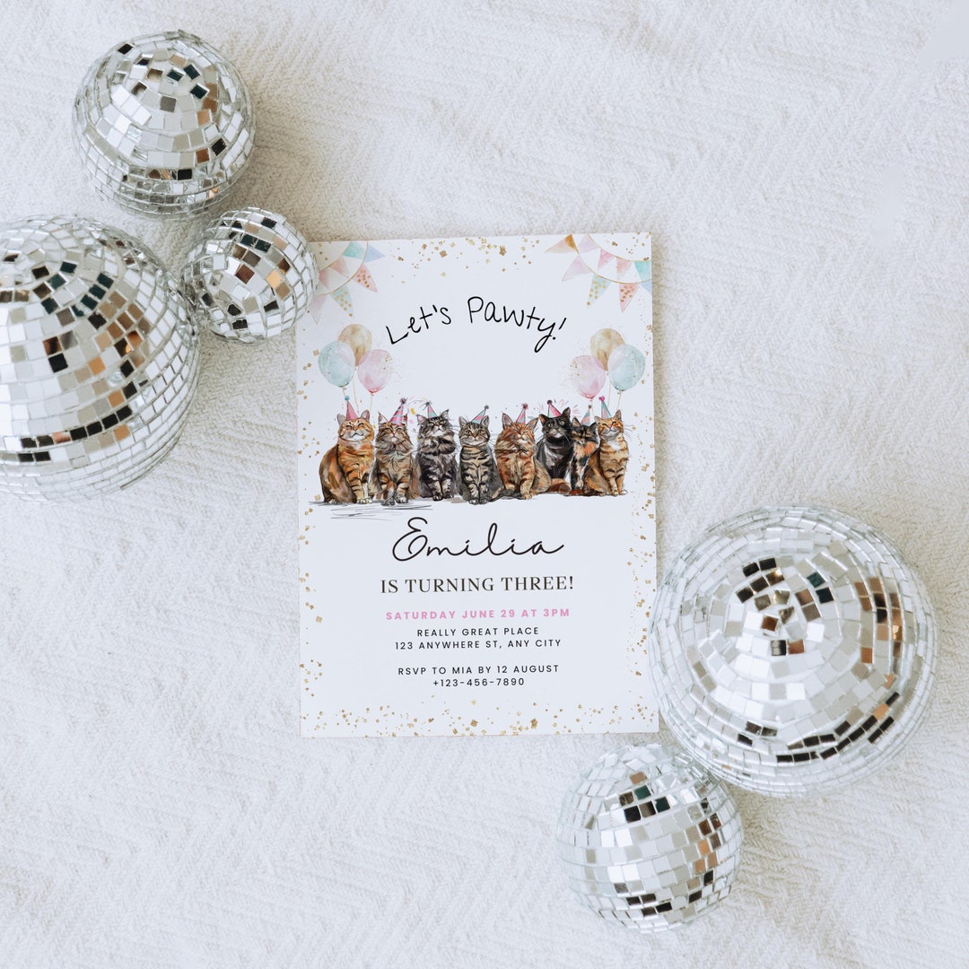 Cat Birthday Invitation, Cat Theme Birthday Editable Invitation, Are ...